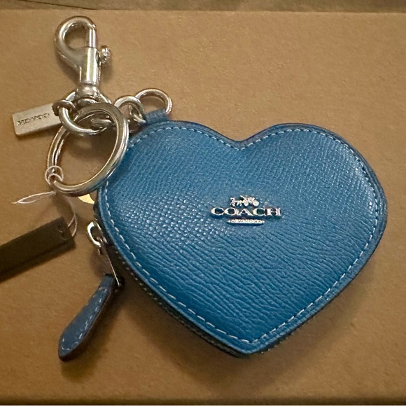 Coach | Accessories | Coach Blue Crossgrain Leather Heart Bag Charm ...